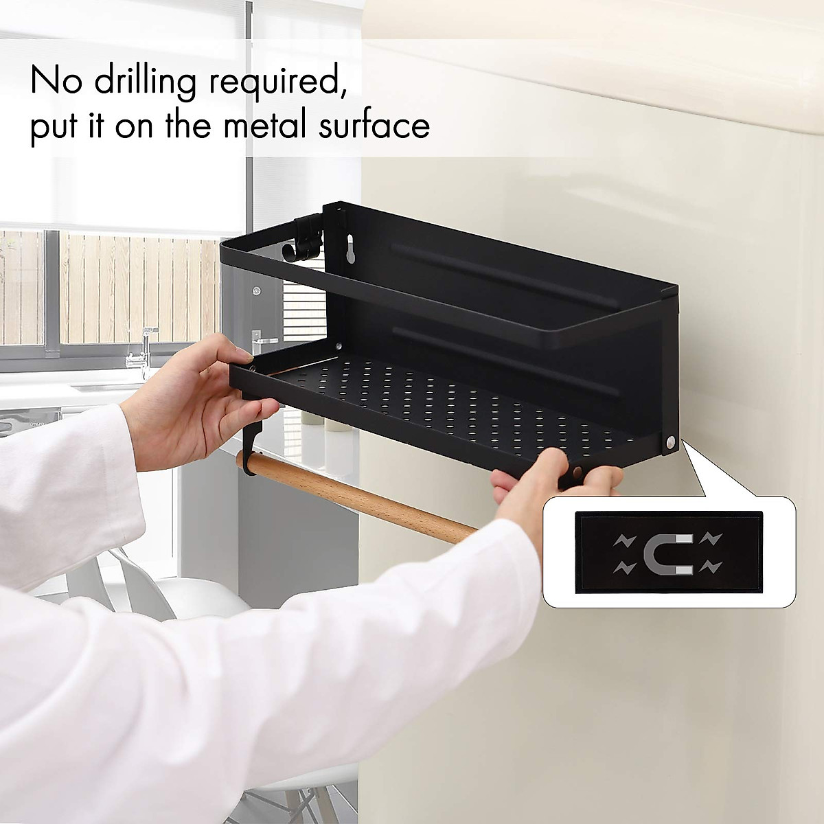 KES Magnetic Paper Towel Holder for Refrigerator Matt Black Magnetic Spice Rack Magnetic Shelf Refrigerator Organizer Wall Mount , KRR501A-BK