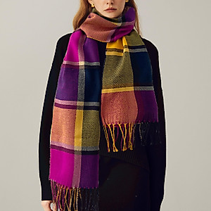 Women's Scarf Classic Tassel Plaid Super Soft Classic Cashmere Feel Fall Winter Scarves Tartan Warm Chunky Wrap Shawl