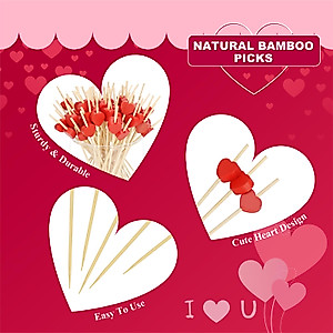 SEANSDA Red Heart Cocktail Picks, Mothers Day Decorations Toothpicks for Appetizers, Decorative Bamboo Skewers, 4.7 IN Long Fancy Wooden Cocktail Sticks for Party Drinks Food Wedding décor 100PCS