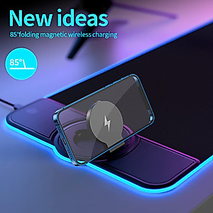 VEWINGL RGB Large Gaming Mouse Pad with Wireless Chargering,15W Fast Wireless Charging Desk Pad,Premium Microfiber Cloth,Non-Slip Base,10 Light Modes Keyboard Pad for Gaming,PC,Laptop 31.5" × 11.81"