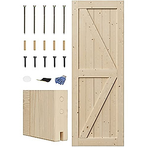 WINSOON 30in x 84 in Sliding Barn Door Interior Paneled Slab, DIY Unfinished Barn Doors Solid Spruce Wood, K Frame Planks, Pre-Drilled, Bottom Grooved, Easy to Install, Natural