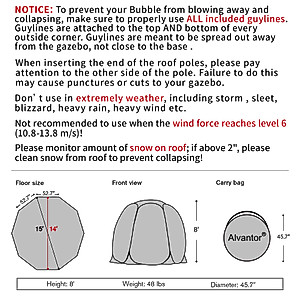 Alvantor Halloween Pop Up Bubble Clear Tent - 15’ x 15’ Instant Igloo Tent - 12-15 Person Screen House for Patios - Large Oversize Weather Proof - Cold Protection Camping Tent - Beige