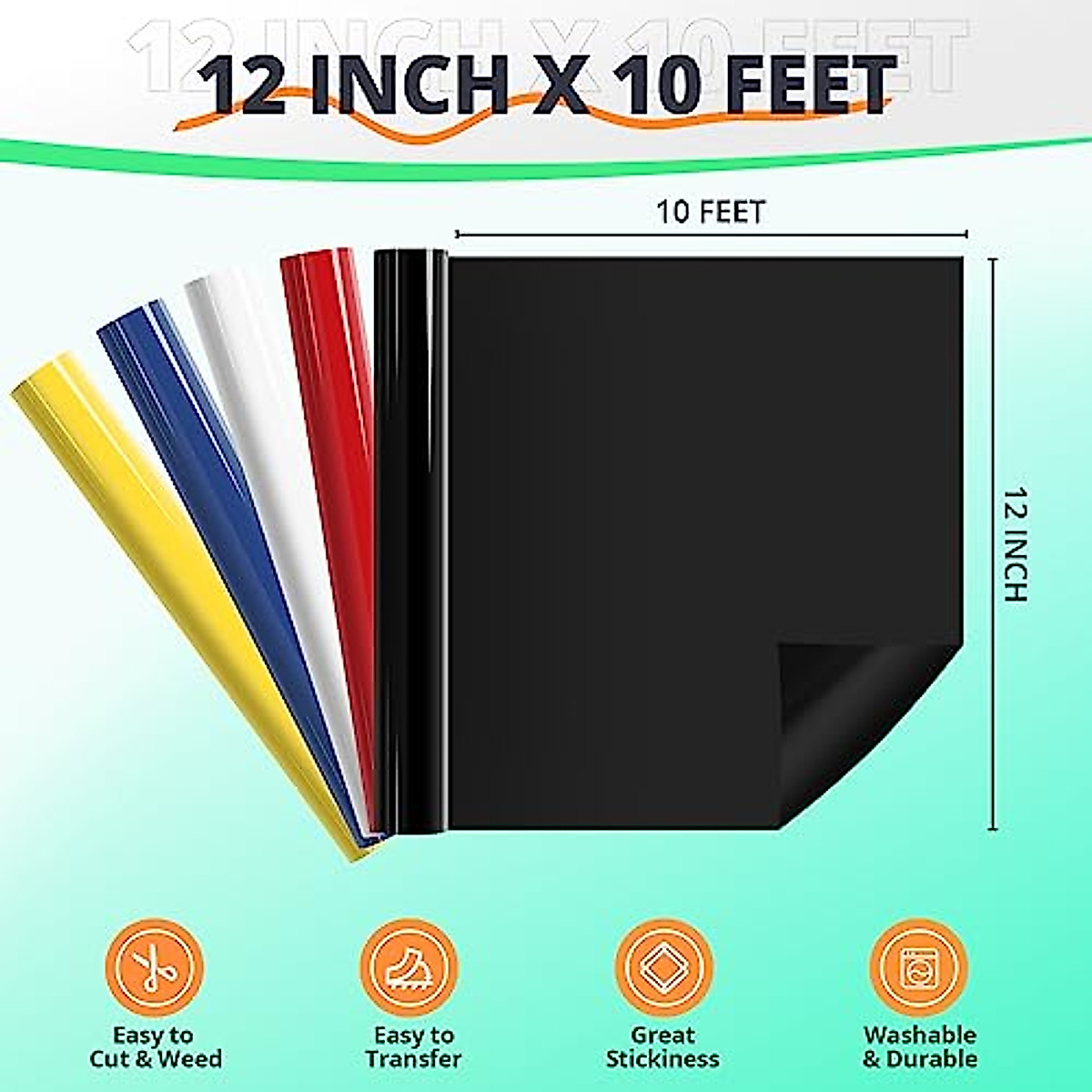 YRYM HT HTV Heat Transfer Vinyl Rolls - 12" x 10ft Black HTV Vinyl for Shirts, Iron on Vinyl for Cricut & All Cutter Machines - Easy to Cut & Weed for Heat Vinyl Design (Black)