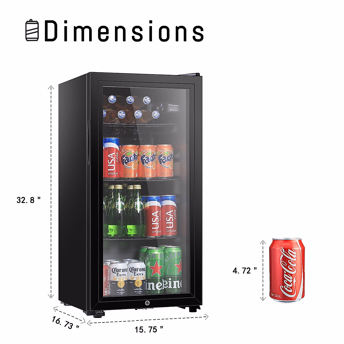 HAILANG 3.2 cu.ft Beverage Refrigerator Cooler, Mini Fridge with Glass Door for Beer Soda or Wine, Perfect for Home,Bar, Office