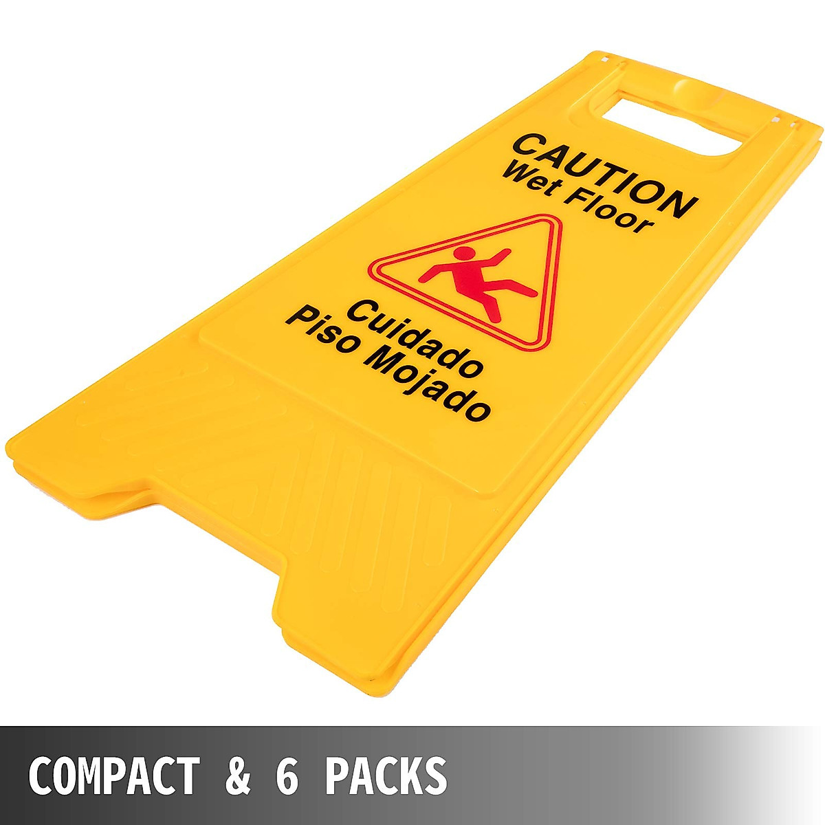 WYZXR Wet Floor Sign Yellow Caution Wet Floor Signs 6 Packs Double Sided Floor Wet Sign Public Safety Fold-Out Wet Floor Cones Bilingual Wet Sign Floor Stand Plastic Board for Indoor and Outdoor
