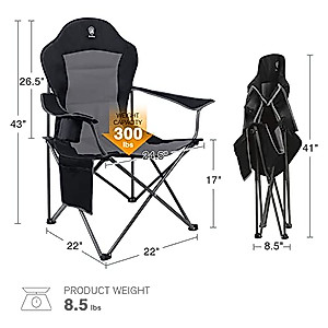 EVER ADVANCED Folding Camping Chair for Outside with High Back Padded Oversized Lawn Chairs Folding Lightweight Sturdy Steel Portable Outdoor Camp Chair for Adults