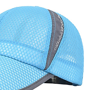 Mens Quick-Dry Sports Big Brim UV Protect Peaked Mesh Letter Printed Fashion Baseball Hat Cap Light Blue