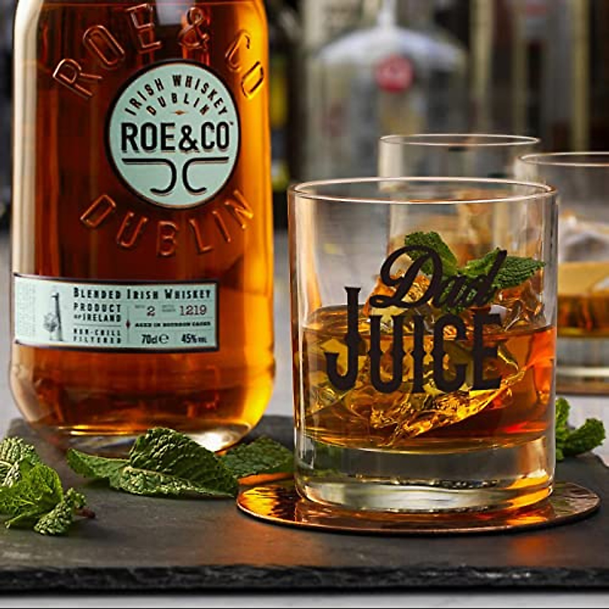 Dad Juice Funny Whiskey Glass Gift for Dad, Unique Gag Birthday, Fathers Day, Christmas, Gifts Idea for Men, New Dad from Son, Daughter, Kids, Wife, Old Fashioned Bourbon Rocks Glass for Dad, 11oz