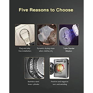 OOTDAY Portable Clothes Dryer Compact Laundry Dryers 850W, 8.8 lbs Load Volume, Auto-Electronic Control panel, Front Load Stainless Steel Tumble for Home, Apartment, Dorms, White