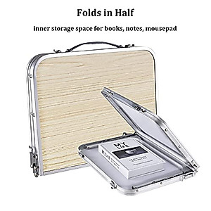 Foldable Laptop and Bed Table with Storage, Portable Mini Lap Desk for Legs, Ideal for Study, Reading, Picnic, Breakfast,and More (Wooden)