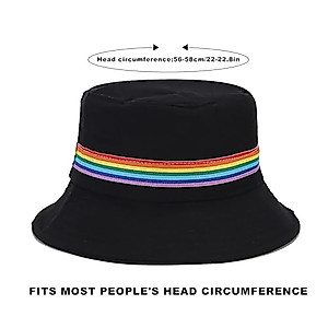 XYIYI Trendy Rainbow Ribbon Black Bucket Hat Reversible Beach Fisherman Hats for Women Men Teen Girls