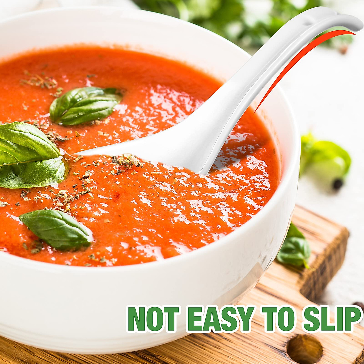 Set of 24 Asian Soup Spoons Ceramic Chinese Japanese Soup Spoons 6.75 Inch Large Ultra-fine Porcelain Kitchen Tablespoon for Dumpling Ramen Cereal Stews Pho Wonton, Deep Oval Hook Design (White)