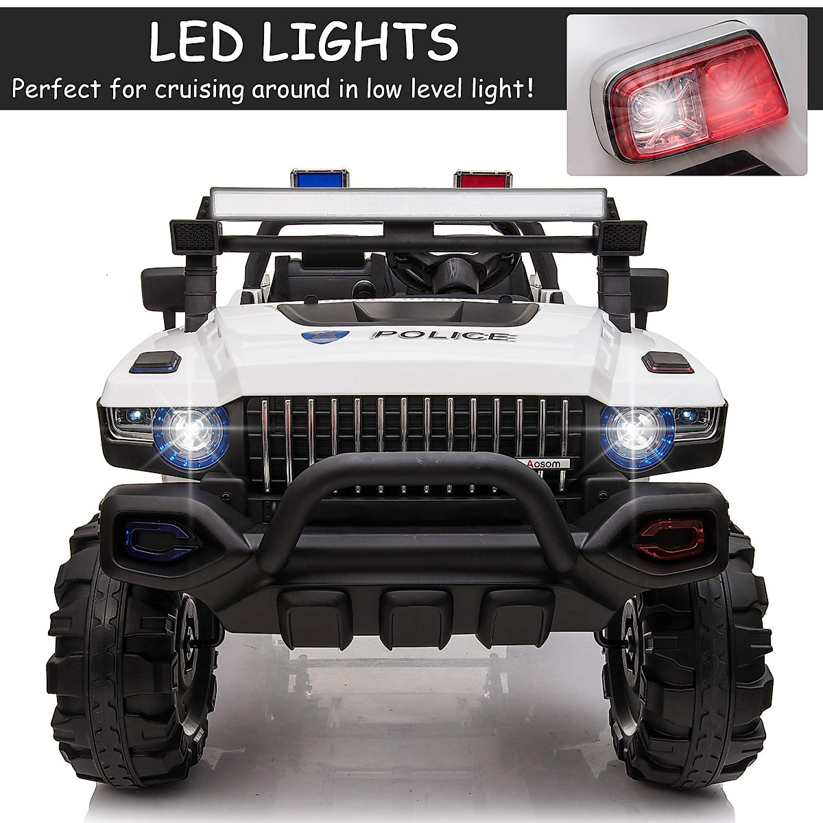 Aosom 53" L 2-Seater 12V Police Car Ride On Truck with Remote Control, Battery Operated Electric Car for Kids with Suspension, MP3 Player, Lights, Music, Horn, White