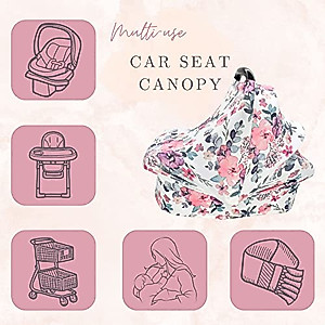 Car Seat Nursing Cover High Chair Cover 4 in 1 Carseat Canopy Nursing Breastfeeding Cover for Baby Girls (Flower)