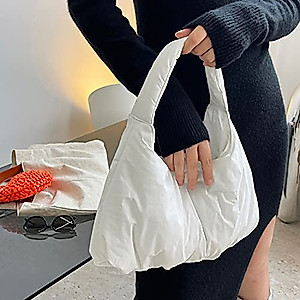Puffer Bag for Women, Cotton Designer Handbags Purse for Women Soft Fashion Ladies Shoulder Bags Tote Handbag (White)
