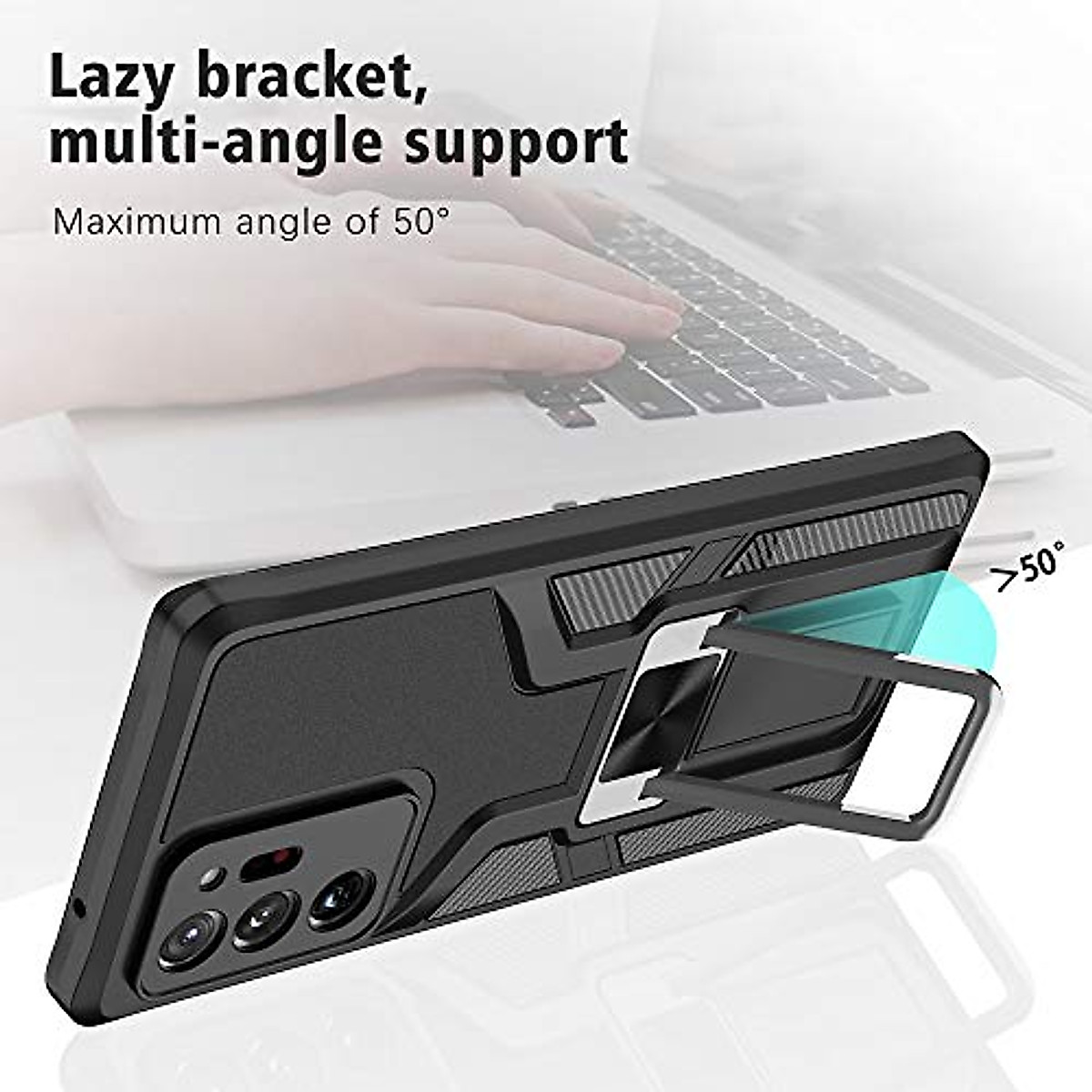 AKINIK for Note 20 Ultra Case, Samsung Galaxy Note 20 Ultra Case with Self Healing Flexible TPU Screen Protective [2 Pack], Military Grade with Kickstand Case for Samsung Note 20 Ultra 5G-Black