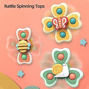 Baby Suction Cup Spinning Tops Toy, Suction Spinner Toys for Babies, Window Suction Toys for Baby High Chair Tray Bath Table Airplane Travel, Sensory Toys & Best Gift for Toddlers 1-3(Group B)