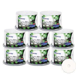 Smartbuy 400-disc 25gb 6X Bd-r BDR Blu-ray Single Layer White Inkjet Hub Printable Blank Data Recordable Media Disc with Cakebox/Spindle Packing