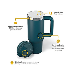 RTIC 30 oz Road Trip Tumbler Double-Walled Insulated Stainless Steel Portable Travel Coffee Mug Cup with Lid, Handle and Straw, Marine