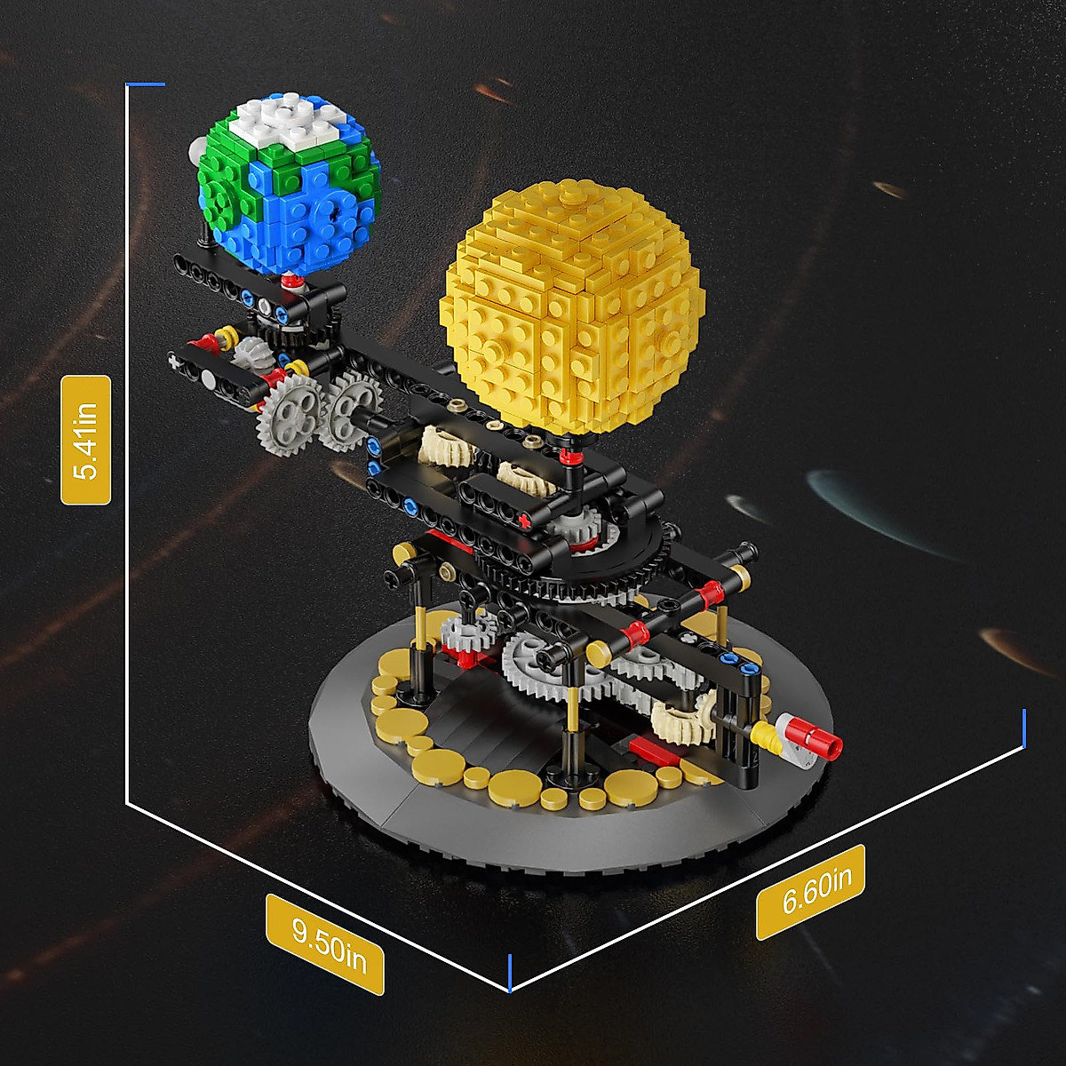 Earth Moon and Sun Orrery Toy Building Sets - Earth Rotation Around Sun Building Bricks-Rotatable Solar System Model, Compatible for Lego Space, Science Educational Architecture Toys for 6+ Kids