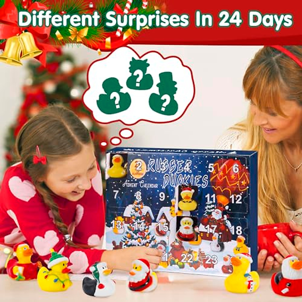 CCCDF Advent Calendar 2023,Christmas 24 Days Countdown Advent Calendar with 24 Rubber Ducks Fun Toys for Boys, Girls, Kids and Toddlers, Christmas Decoration Party Favor Xmas Gifts