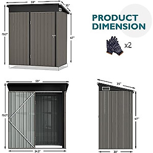 Breezestival Outdoor Storage Shed 5x3 FT, Utility Steel Tool Shed with Lockable Door and Air Vents, Galvanized Metal Shed for Garden Backyard Patio Lawn (5' x 3')