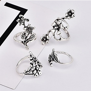 Muised 4Pcs Knuckle Rings Set for Women, Vintage Silver Stack Rings, Knuckle Rings Set Retro Jewelry, Rings Trendy Silver Ring Set Rings for Teen Adult