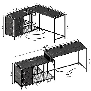 SUPERJARE L Shaped Desk with Power Outlets and Dual Monitor Stand Riser