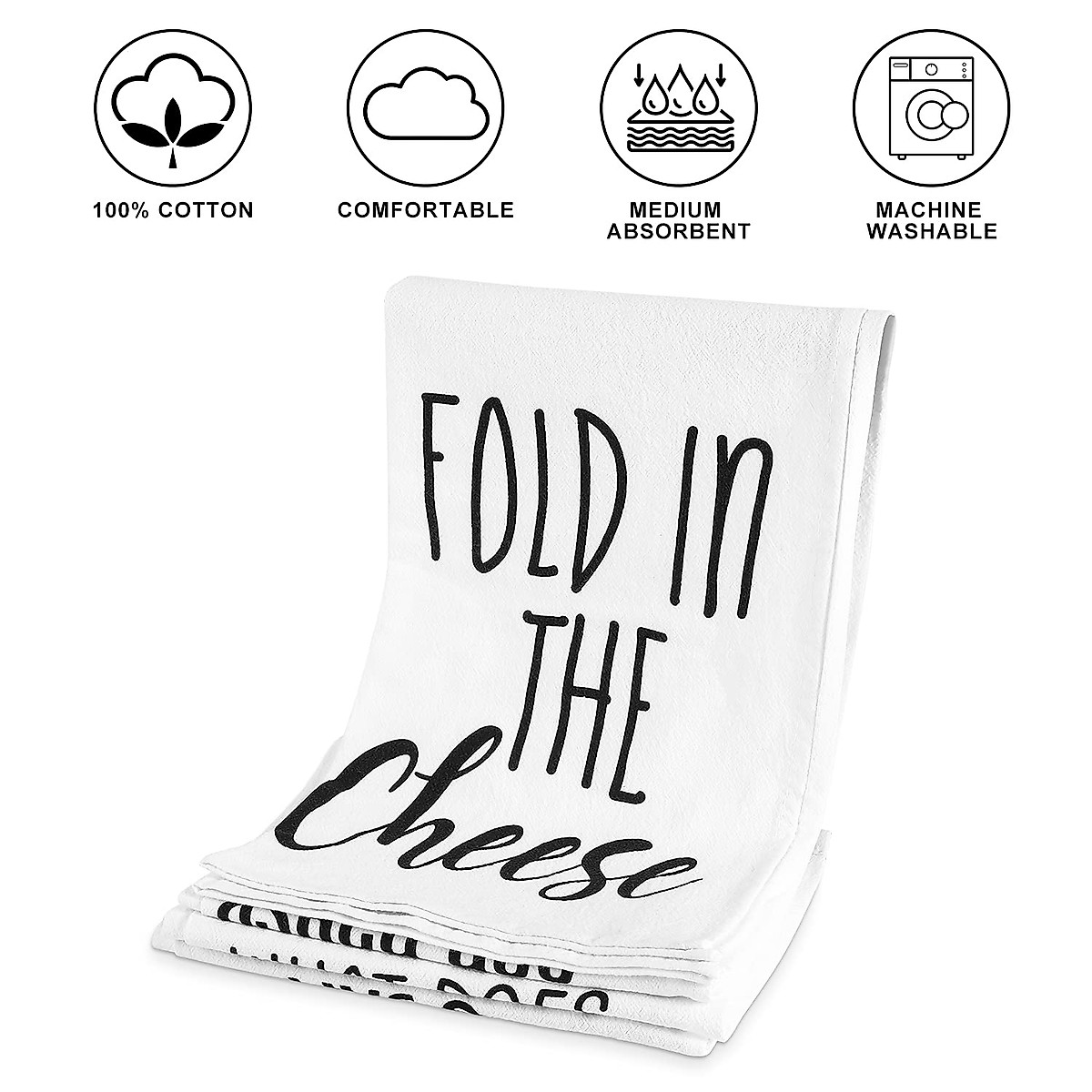 Funny Kitchen Towels-Flour Sack Dish Towels Decorative Set with Saying,Housewarming Gifts for Women New Home,Cute Kitchen Decor for Hostess Hand Towels Set of 4,White