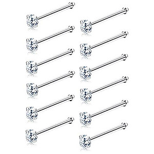 Sllaiss 12Pcs Nose Studs Rings Made with Austrian Crystal Piercing Pin Body Jewelry 1.5mm Surgical Stainless Steel 4 Prongs Setting Nose Stud Piercing Jewelry Set