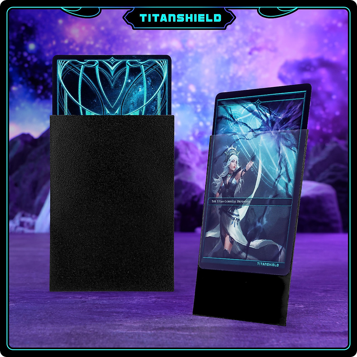 TitanShield (150 Sleeves, Black Compatible with Standard Sized Board Games, MTG Magic The Gathering, Pokemon, Lorcana and Trading Cards 2.5" x 3.5" 66x91mm