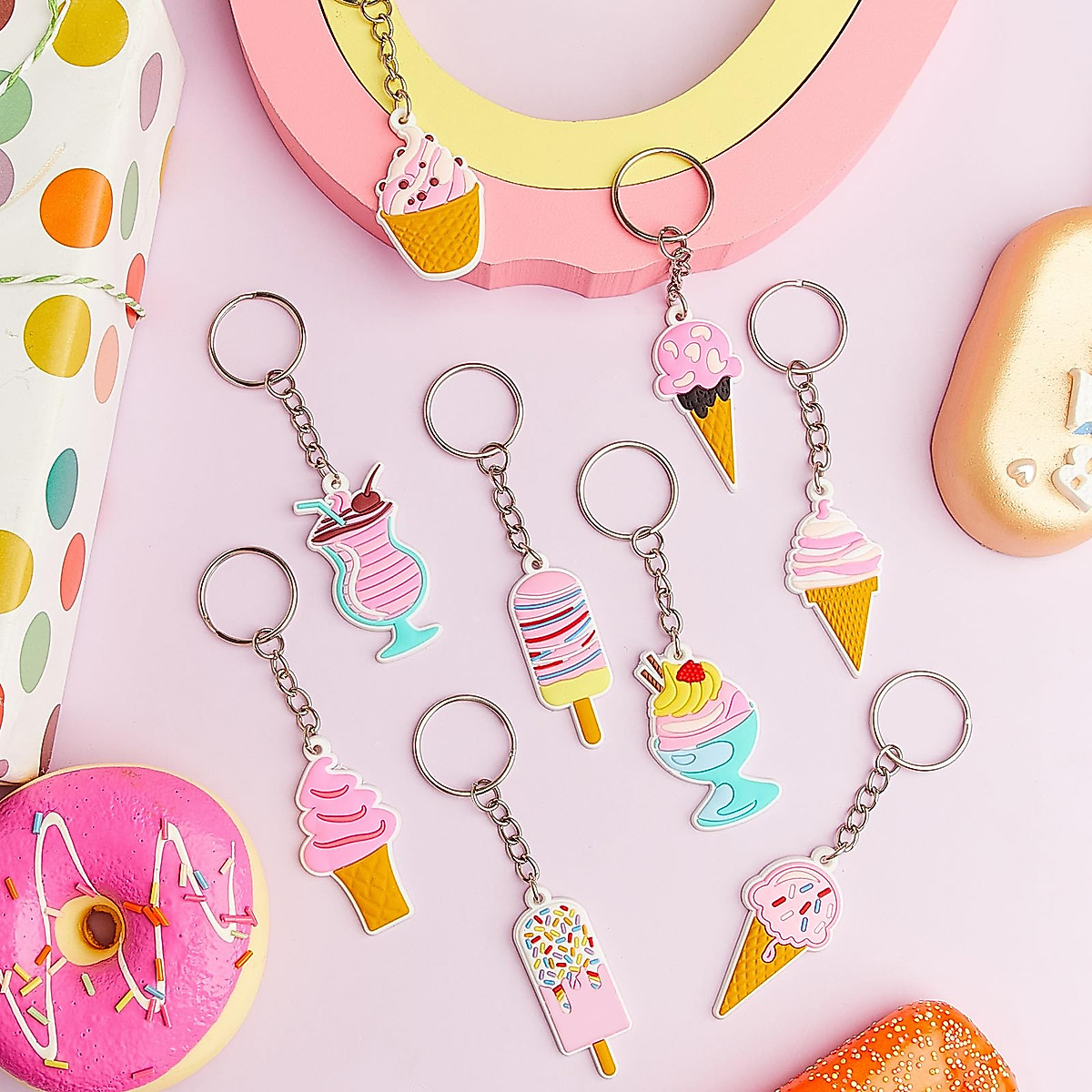 Sasylvia 36 Ice Cream Party Gifts Christmas Gift Ice Cream Party Favors Keychain Cute Ice Cream Party Decorations Appreciation Thank You Gifts