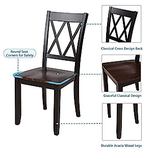 BEDGJH 5-Piece Wood Dining Table Set, Kitchen & Dining Room Furniture-1 Solid Wood Round Table w/ 4 Cross Back Chairs for Breakfast Lunch Dinner Living Space (Black+Cherry)