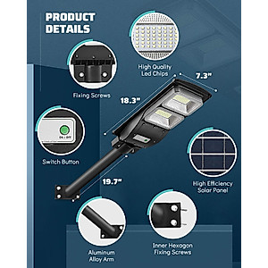 Lovus 2Pack 500W Solar Powered Street Lights, 6000K LED Dusk to Dawn, Outdoor Flood Security Light with Motion Sensor, IP65 Waterproof, Wall or Pole Mount, ST40-039-2