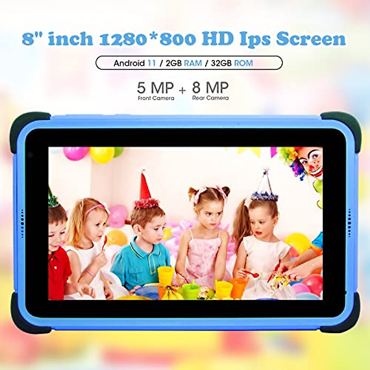 Kids Tablet 8 inch, weelikeit Android 11 Tablets for Kids, 2GB RAM 32GB ROM Children Tablet with AX WiFi6, IPS HD Display,4500 mAh,Kids APP Installed,Parental Control,with Stylus(Blue)