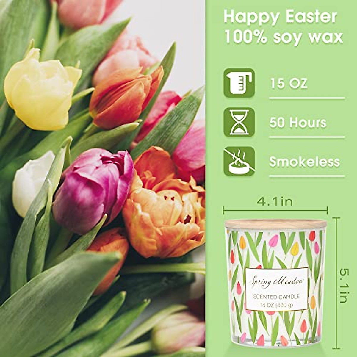 Spring Tulip Scented Candle Gifts Easter Large Candle Soy Wax 14oz Candle Gift (Spring)