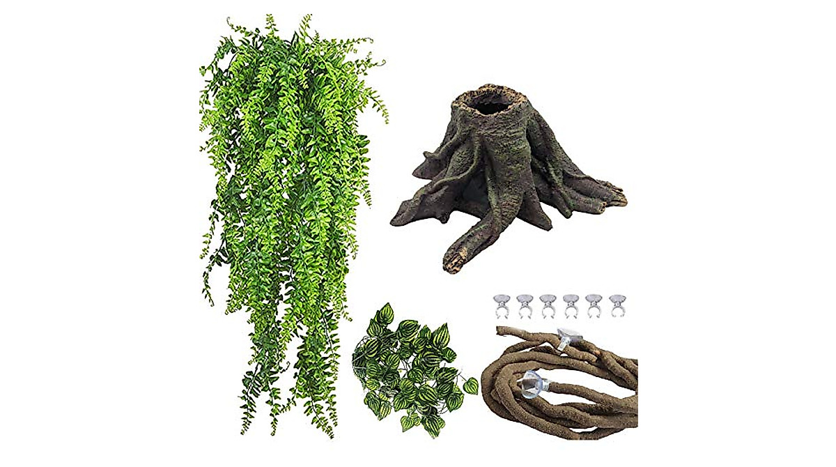 PINVNBY Resin Reptile Tree Stump Decorations - Natural Habitat for Reptiles