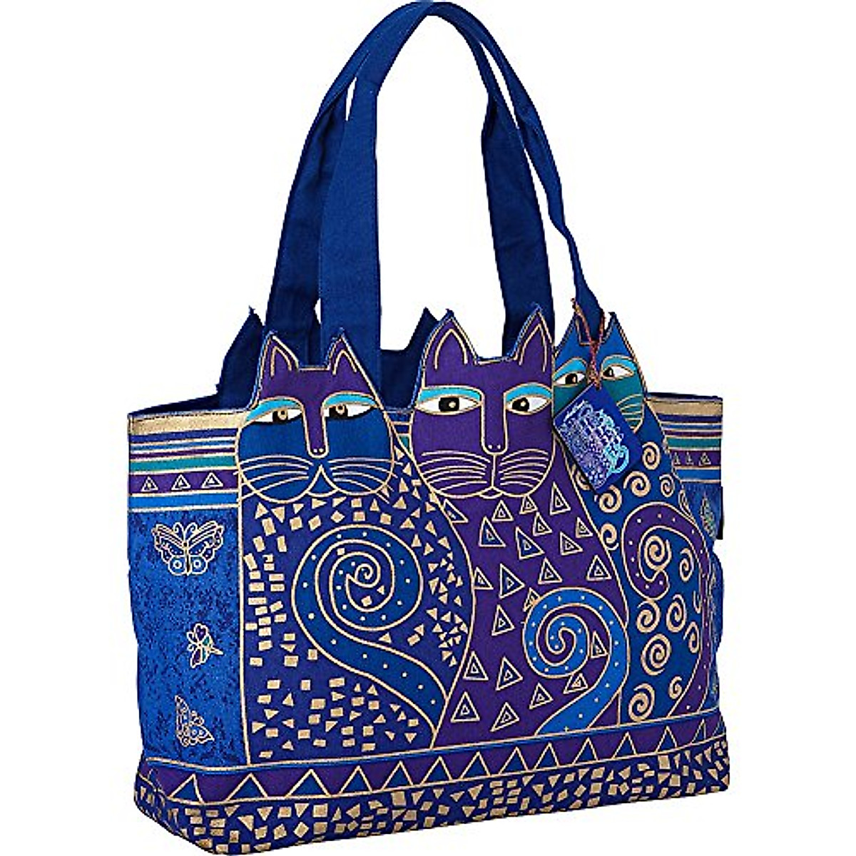 Large Indigo Blue Cats Cutout Shoulder Tote