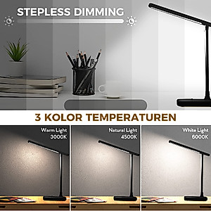 candyfouse LED Desk Lamp with Touch Control, Reading Lamp No Flicker, 3 Color Modes, Foldable Table Lamp, Eye Caring Reading Light for Office, Home, Dormitory, USB Interface DC5V 1A(Black)