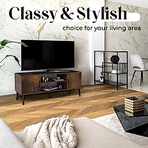 Lifetime Home Mid-Century Modern 45" TV Stand with 2 Side Doors Entertainment Center Console for Living Room Bedroom Office- Supports up to 55 Inch TV & 150 lbs Large Cabinet w/Shelves