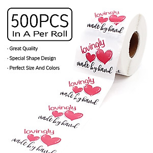 Wailozco 1.5'' Lovingly Made by Hand Stickers, Thank You Stickers,Handmade Stickers,Business Stickers,Envelopes Stickers for Online Retailers, Handmade Goods,Small Business, 500 Labels Per Roll