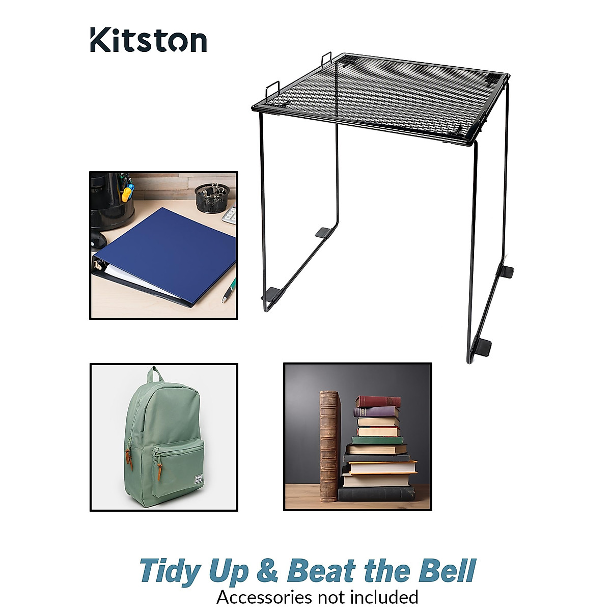 Kitston Metal Locker Shelf for School, Gym, or Work, Stackable, Use Also Under Sink and in Cabinets (Black)