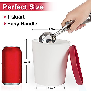 DUNCHATY Ice Cream Containers (Set of 2, 1 Quart Each) Freezer Dessert Containers Reusable Ice Cream Storage Tubs with Silicone Lids for Homemade IceCream Frozen Yogurt Sorbet Red