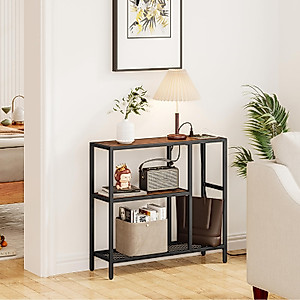 Snughome Console Table with Power Outlets, Entryway Table with Storage, Narrow Sofa Table with 3 Tier Shelves, Couch Table with USB Ports, for Hallway Living Room, Entrance