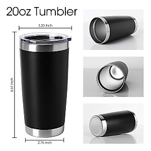 HASLE OUTFITTERS 20oz Tumblers Bulk Stainless Steel Cups with Lid Double Wall Vacuum Insulated Coffee Mugs for Cold & Hot Drinks 1 Pack, Black