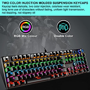 wendeekun Mechanical Illuminated Keyboard, 2 Color Injection 9 Lighting Effects Knob Version, Colorful Backlit Wired 104 Keys Gaming Keyboard