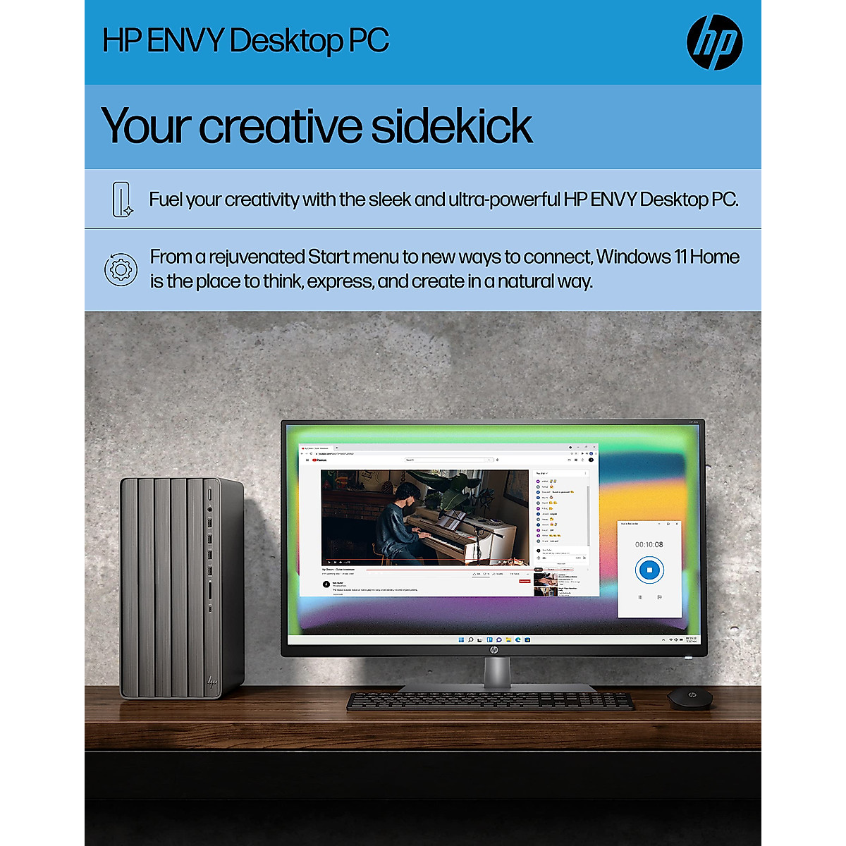 HP Envy Desktop, NVIDIA GeForce RTX 3050, 12th Gen Intel Core i7-12700, 16 GB SDRAM, 1 TB SSD, Windows 11 Home, Wi-Fi 6 & Bluetooth, Wireless Keyboard & Mouse, Pre-Built PC Tower (TE01-3050, 2022)