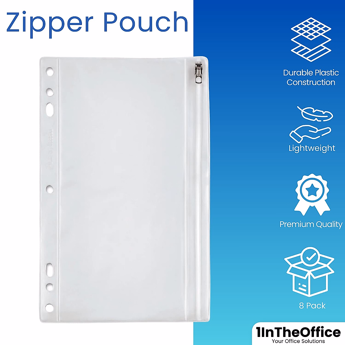 1InTheOffice Clear Pencil Pouch, Pencil Pouch for 3 Ring Binder, Zippered, Vinyl, 8 Pack