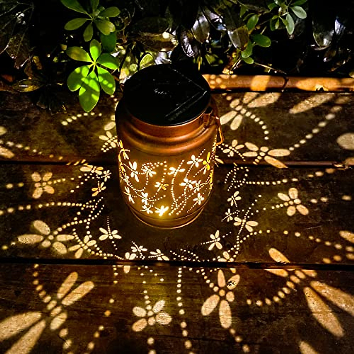 Solar Lantern Lights Outdoor Hanging, Metal Decor Lanterns-Waterproof LED Decorative Light for Garden, Patio, Yard Tree (Dragonfly)