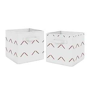 Sweet Jojo Designs Orange Arrow Foldable Fabric Storage Cube Bins Boxes Organizer Toys Kids Baby Childrens - Set of 2 - Rust White Chevron Geometric Herringbone Mod Dino Modern Dinosaur Boho Dinosaurs